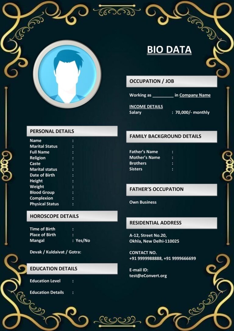 Biodata Format with Family Details (Download in Word)