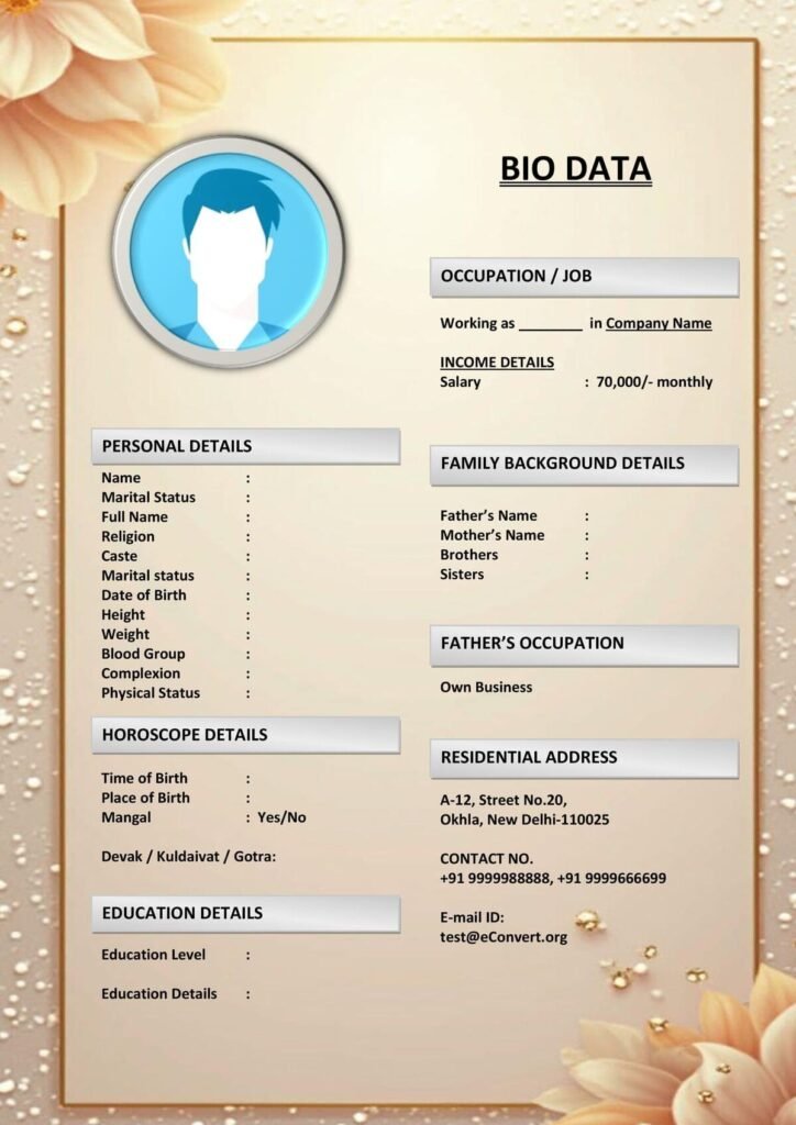Biodata in Soft Color Theme for Girls (Download in Word)