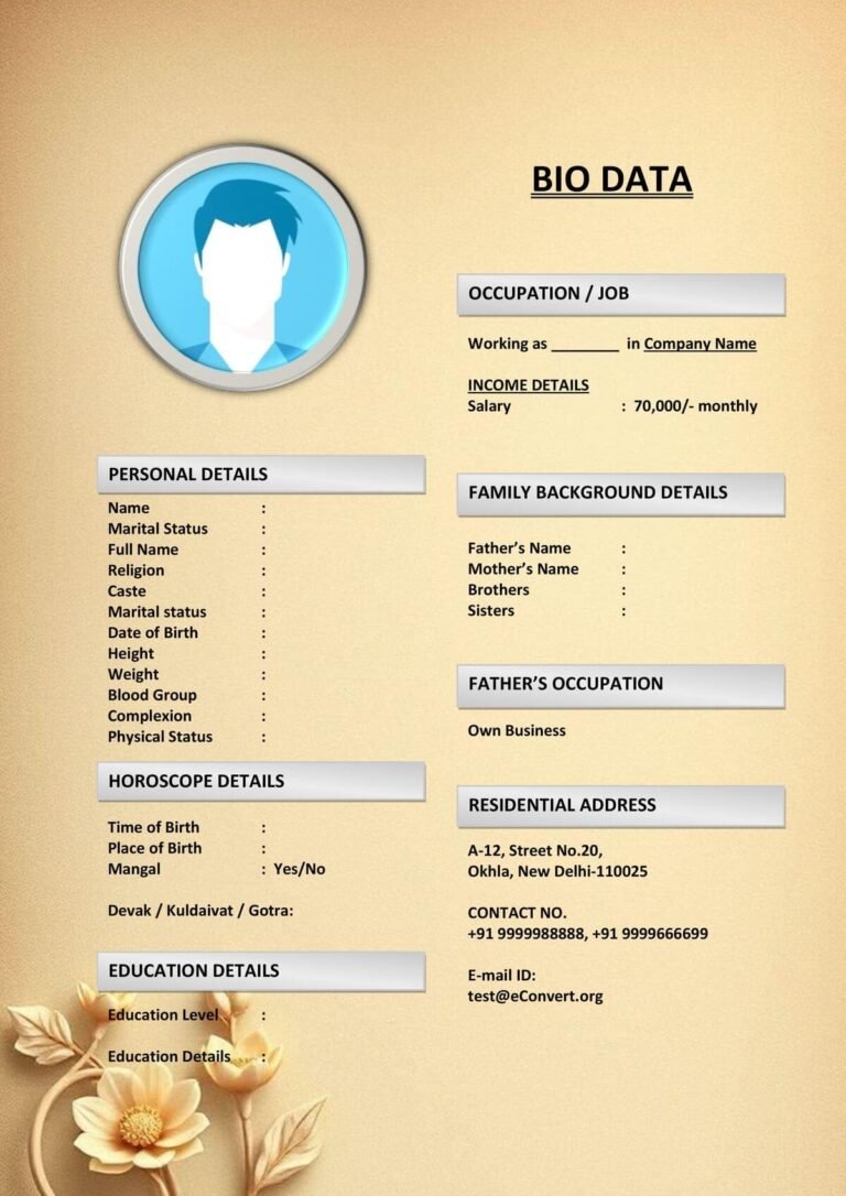 Bride Resume for Marriage with Core Values Section (Download in Word)