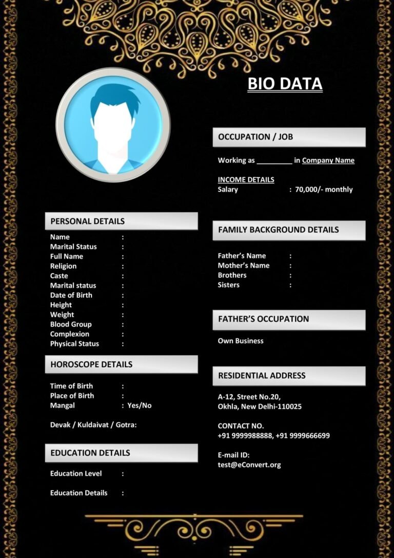 Caste-Specific Marriage Biodata Format in Docx (Download in Word)