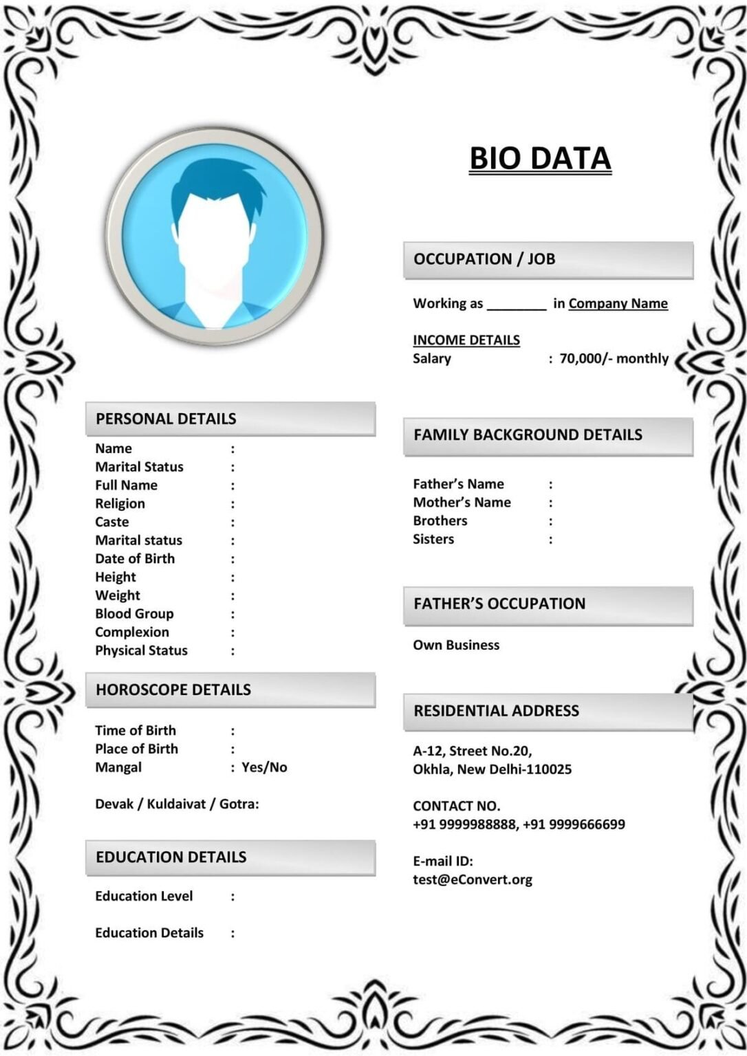 Colorful Marriage Biodata with Icons (Download in Word)