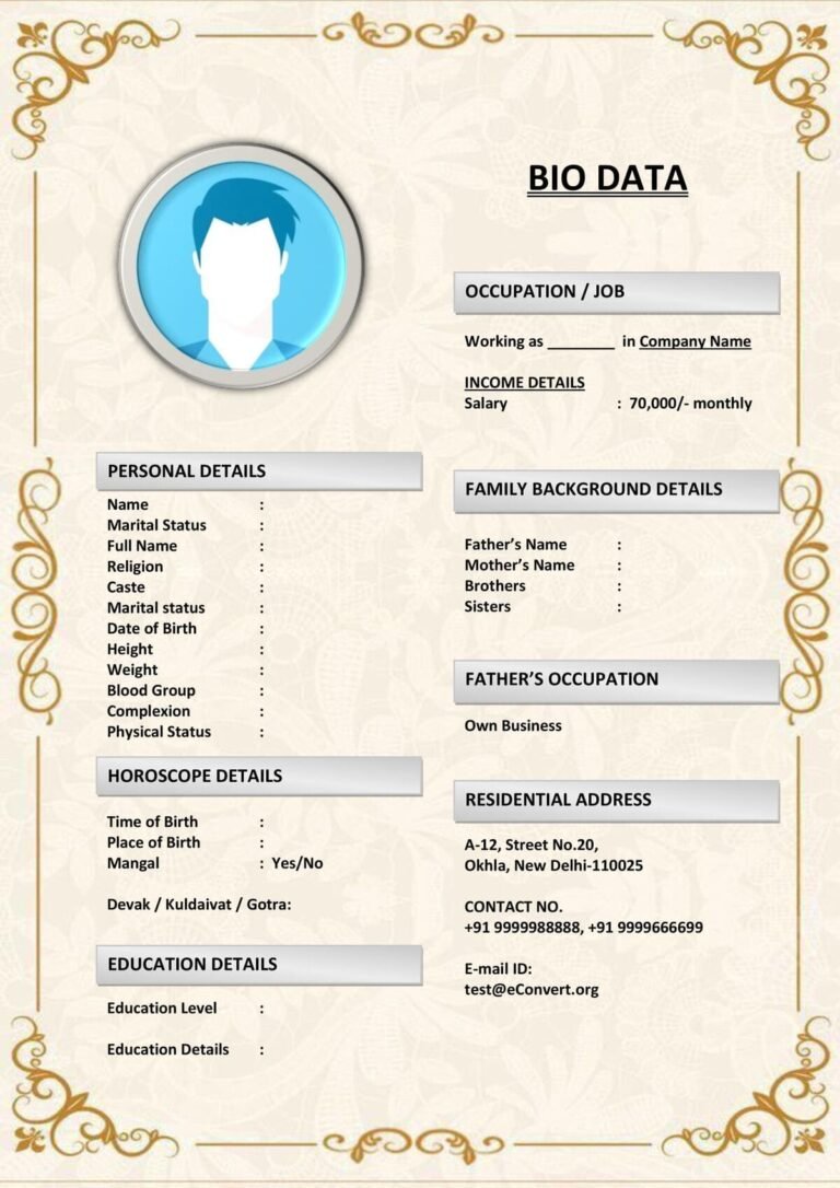 Download Groom Biodata with Neat Columns (Download in Word)