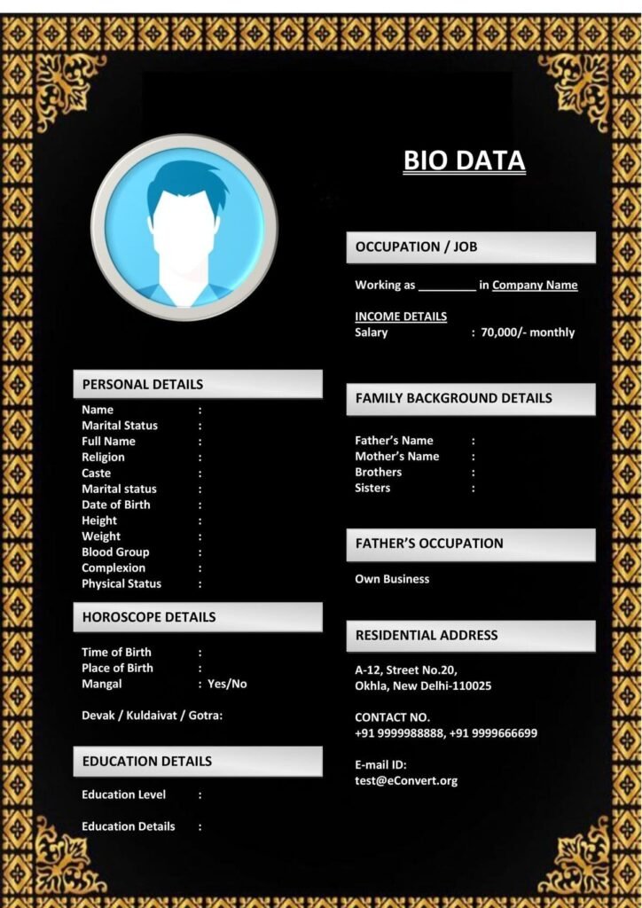 Dowry-Free Bio Format with Modern Design for Marriage (Download in Word)