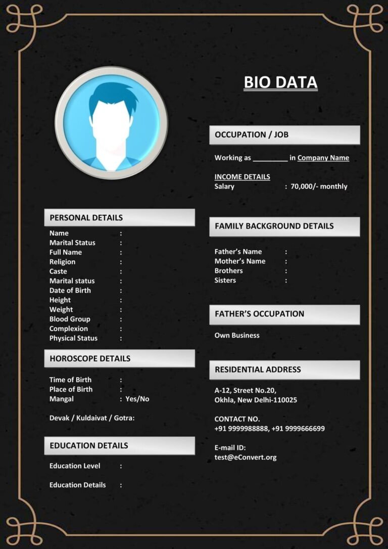 Elite Matrimony Profile for High Status Families (Download in Word)