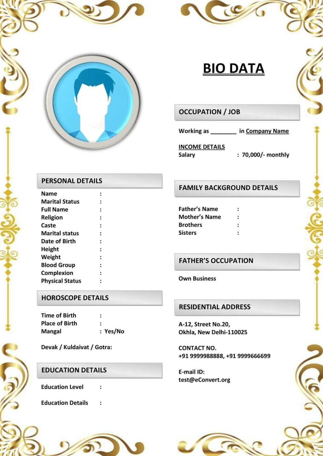Fast Editable Marriage Biodata Doc Template (Download in Word)