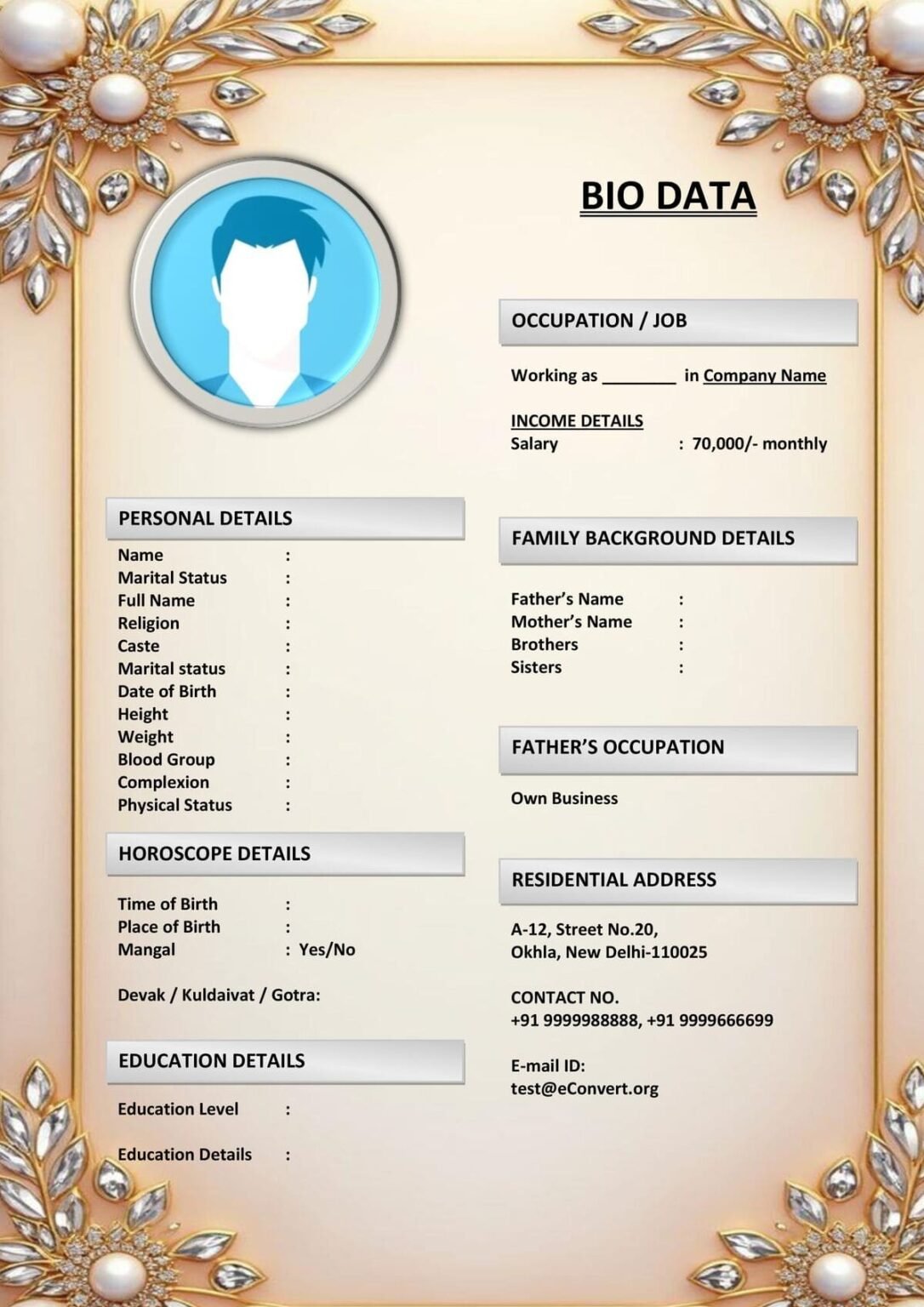 Indian Marriage Biodata with Full Profile Section (Download in Word)