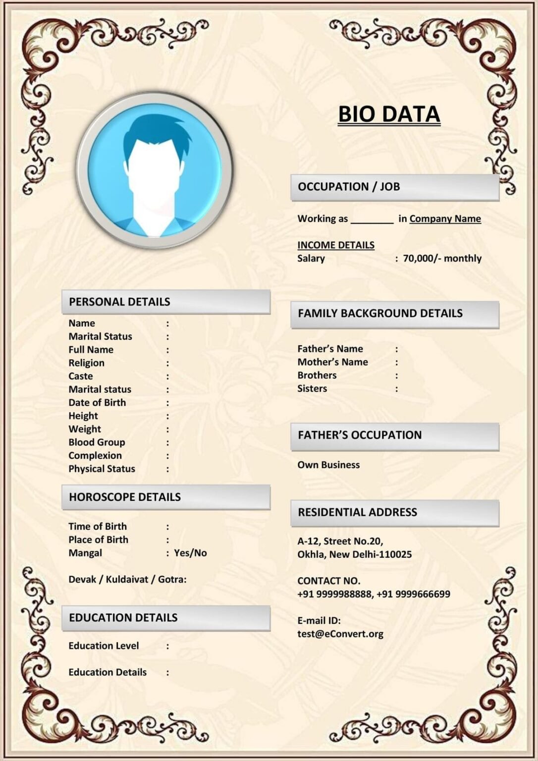 Marriage Biodata with Sibling & Family Info (Download in Word)