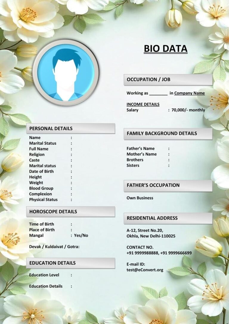 Marriage Profile Template with Editable Fields (Download in Word)