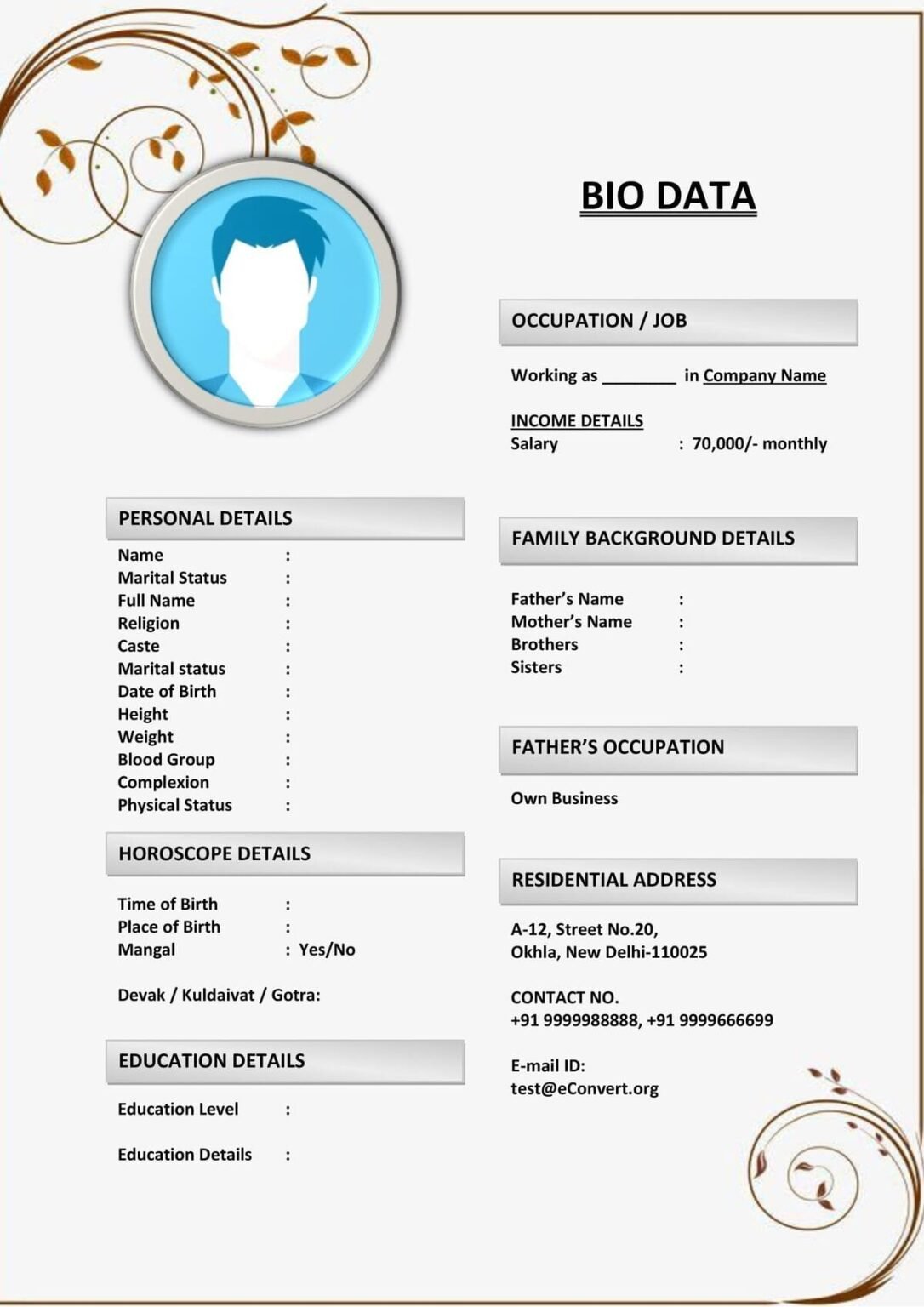 Marriage Resume Template for Entrepreneurs (Download in Word)