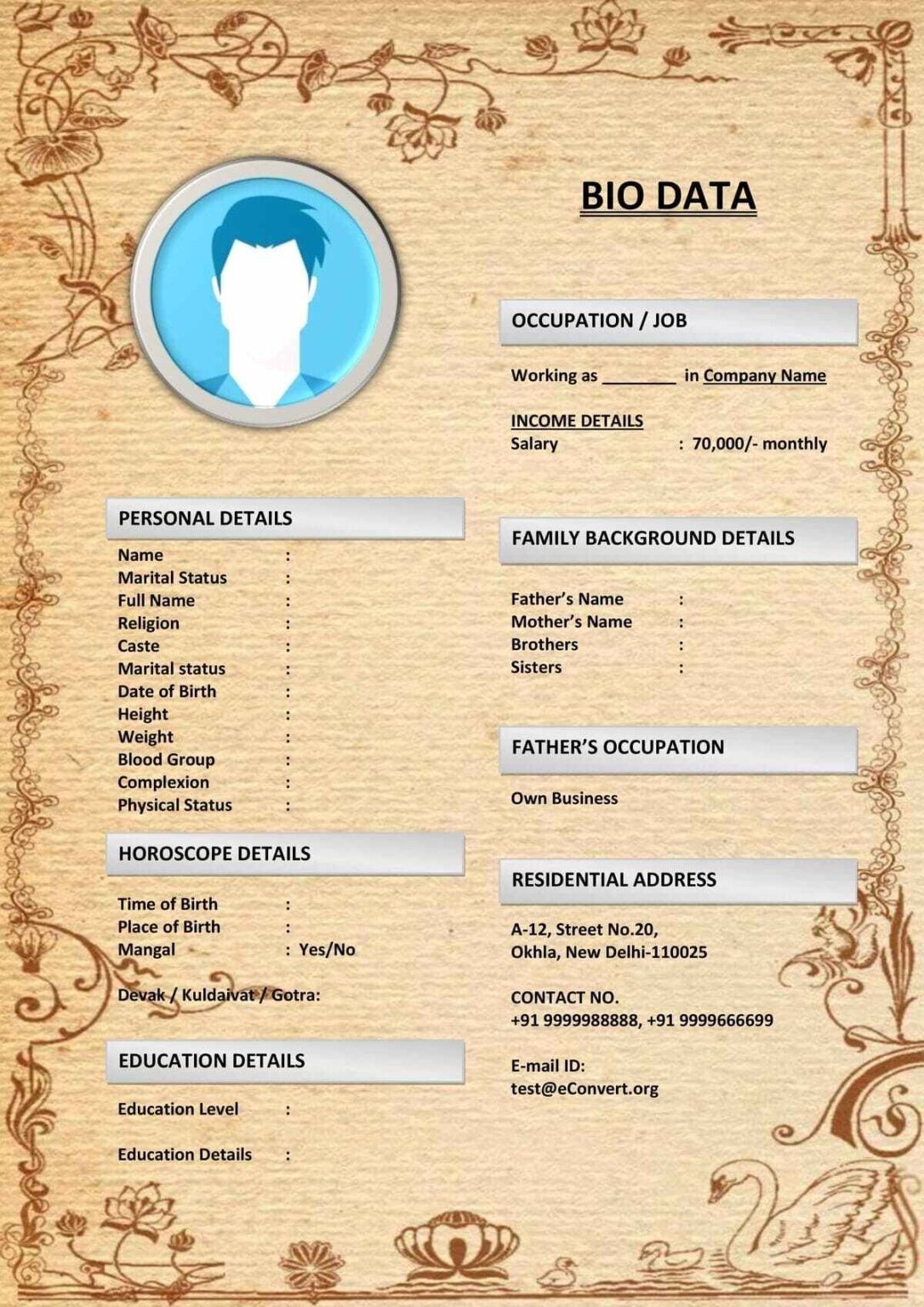 Parent-Friendly Biodata Template for Girls (Download in Word)