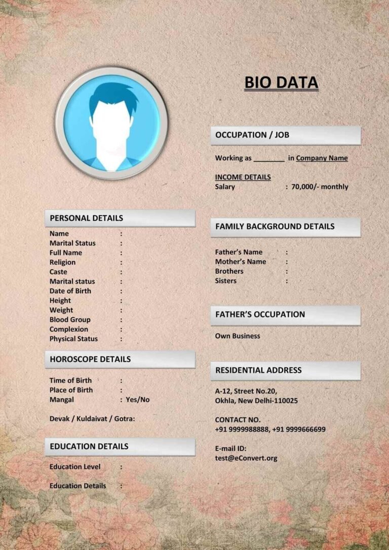 Resume for Marriage with Marital Expectations (Download in Word)