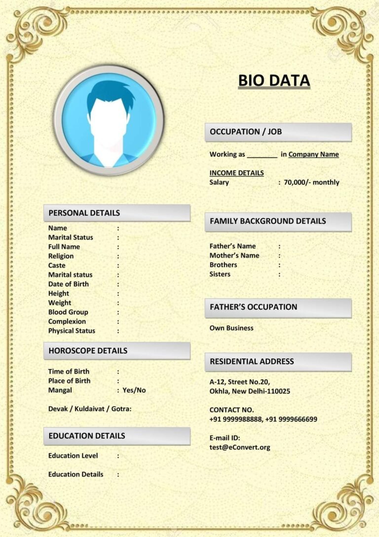 Stylish Marriage Resume for Girls with Career (Download in Word)