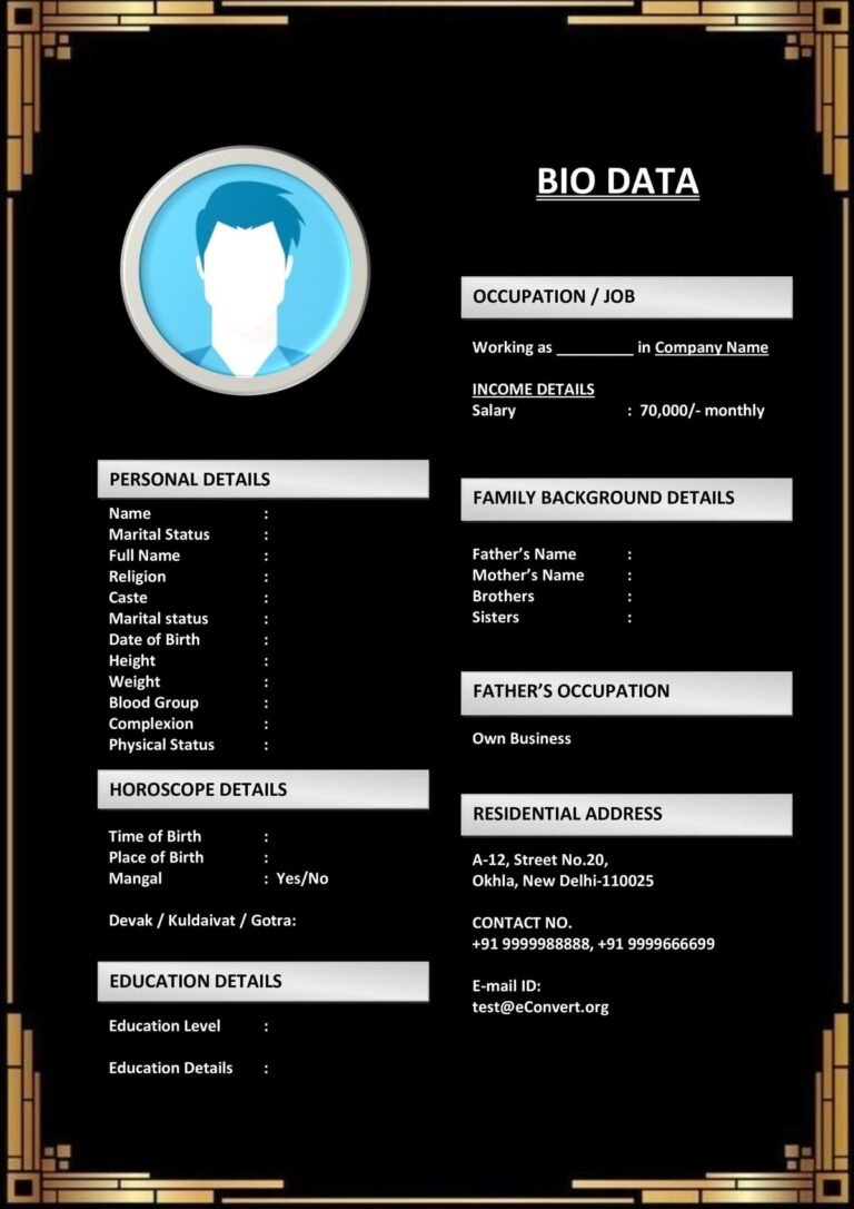 Word Doc Biodata for Arranged Marriage (Download in Word)